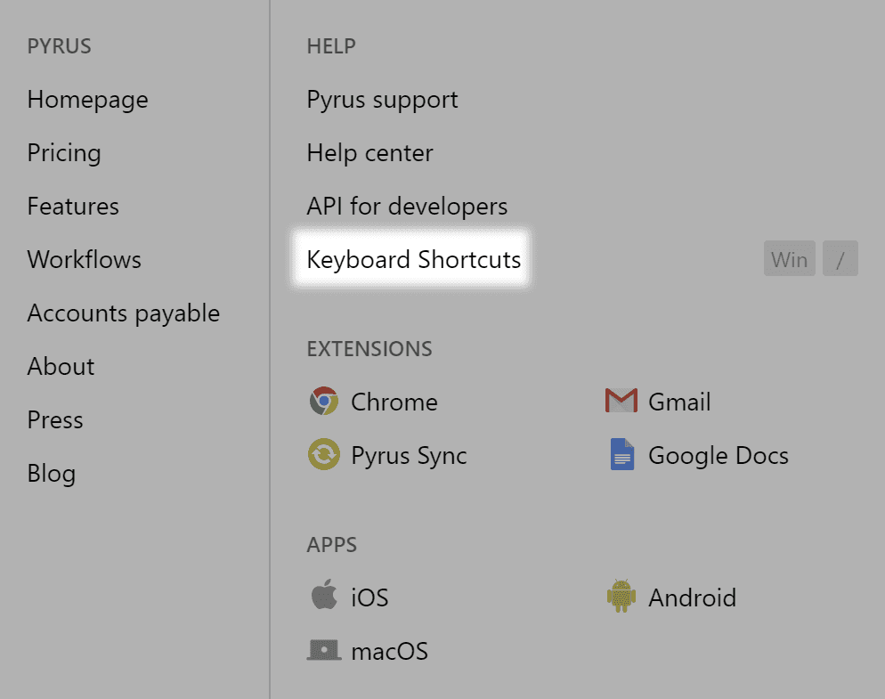 Shortcuts for any action | Pyrus Help